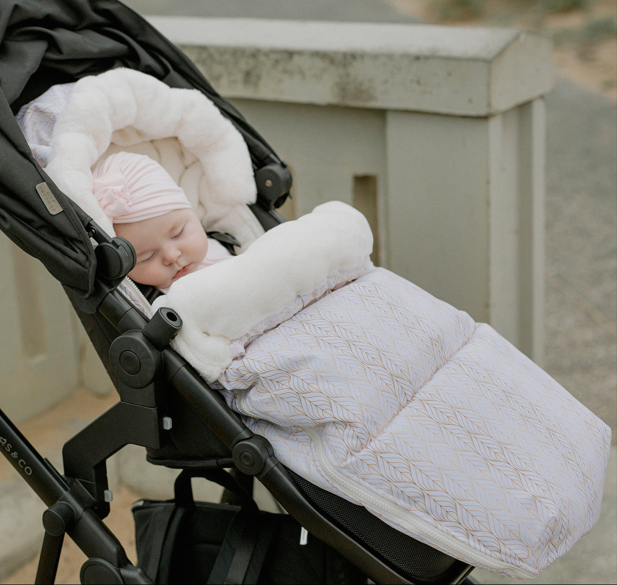 baby luno Footmuff Winter Pram Liner - White Gold